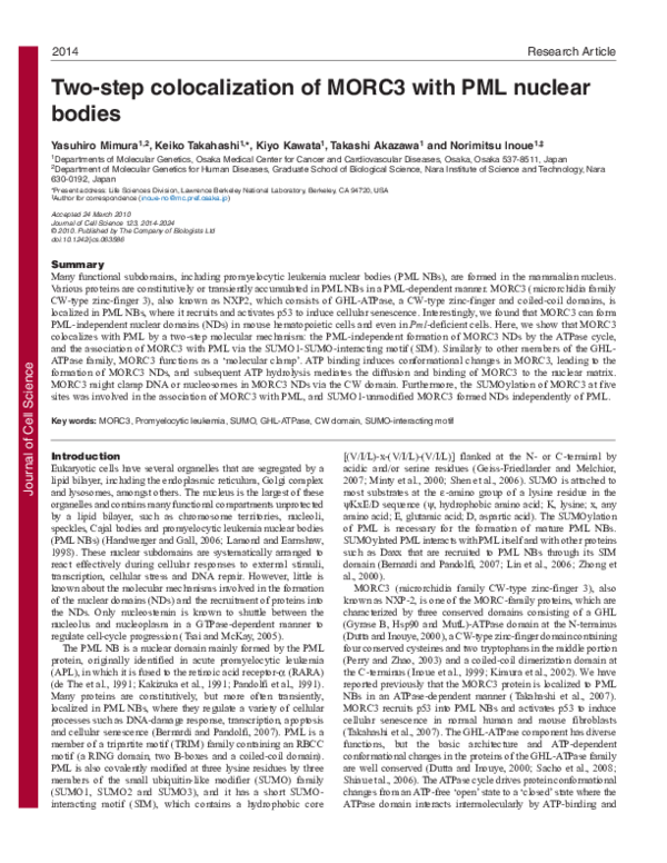 (PDF) Two-step colocalization of MORC3 with PML nuclear bodies