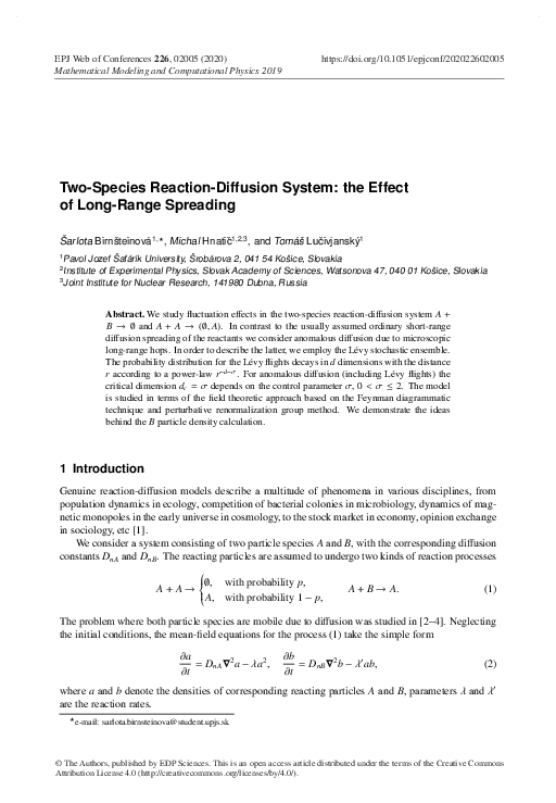 Pdf Two Species Reaction Diffusion System The Effect Of Long Range Spreading Prof Rndr