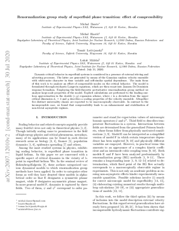 (PDF) Renormalization group study of superfluid phase transition: Effect of compressibility