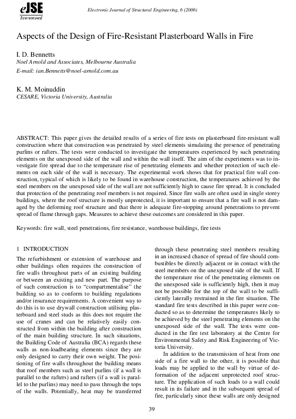 (PDF) Aspects of the Design of Fire-Resistant Plasterboard Walls in Fire