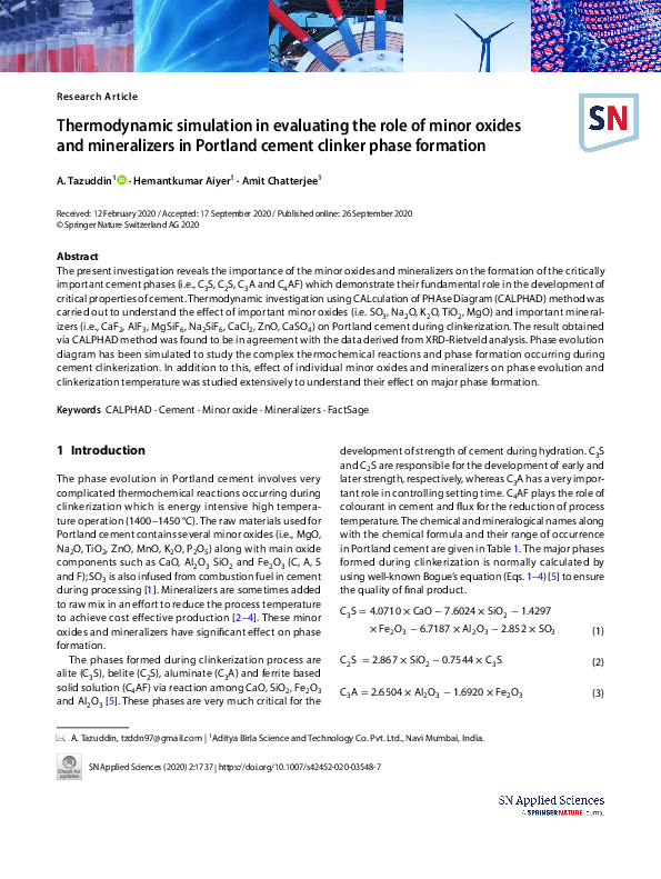 (PDF) Thermodynamic simulation in evaluating the role of minor oxides and mineralizers in ...