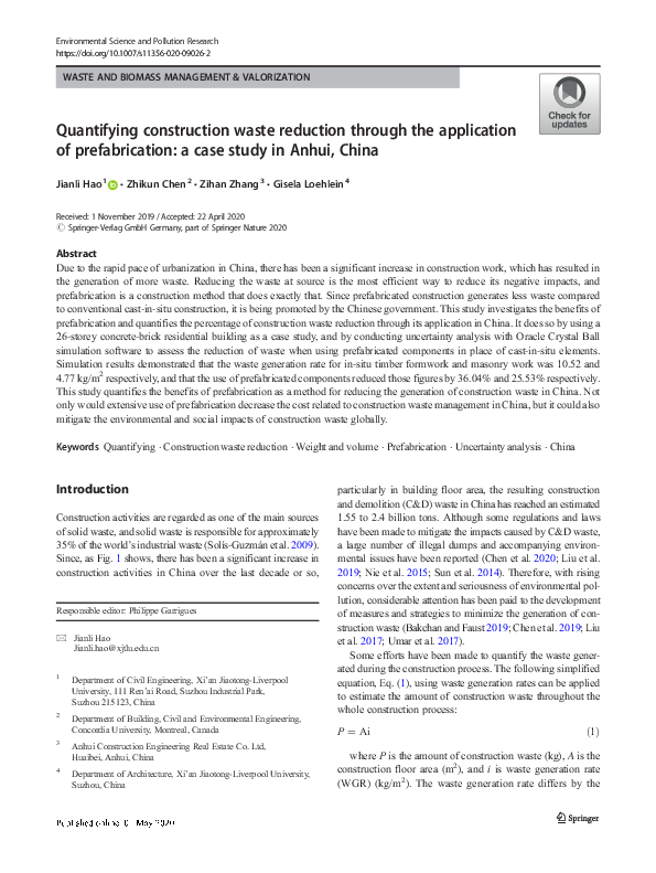 (PDF) Quantifying construction waste reduction through the application of prefabrication: a case ...
