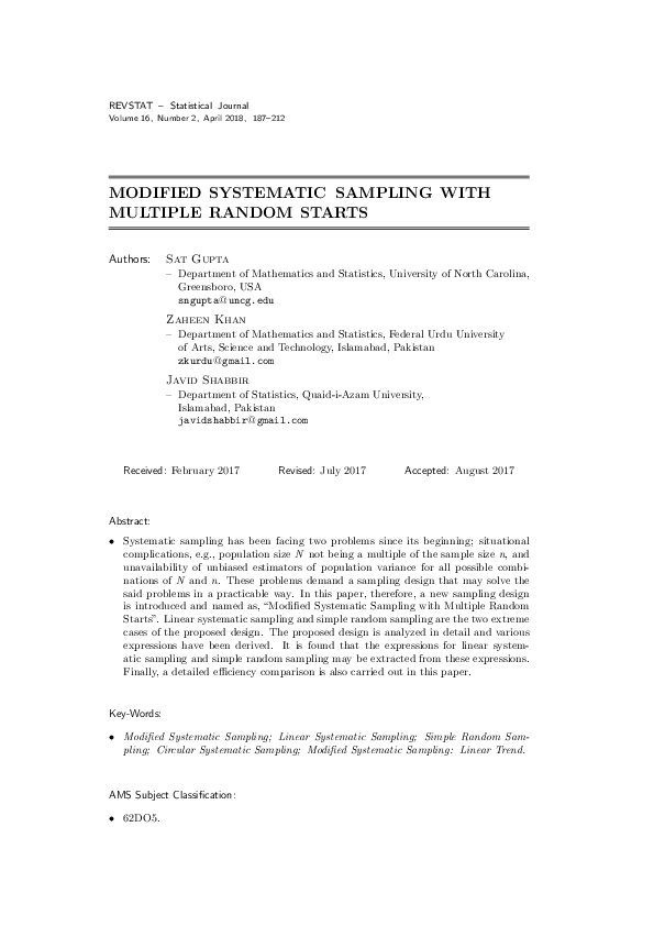 (PDF) Modified Systematic Sampling with Multiple Random Starts