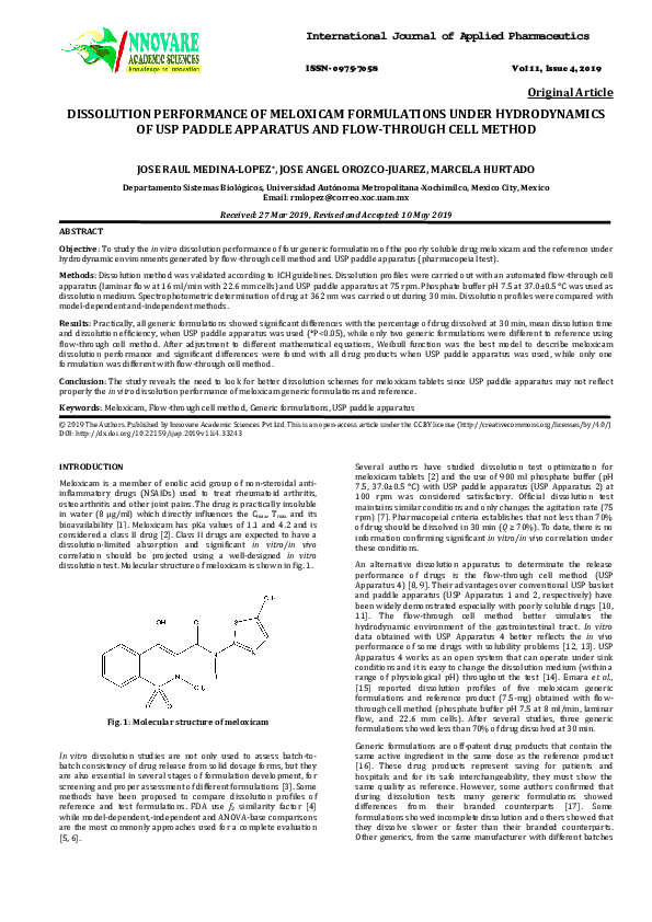(PDF) DISSOLUTION PERFORMANCE OF MELOXICAM FORMULATIONS UNDER ...
