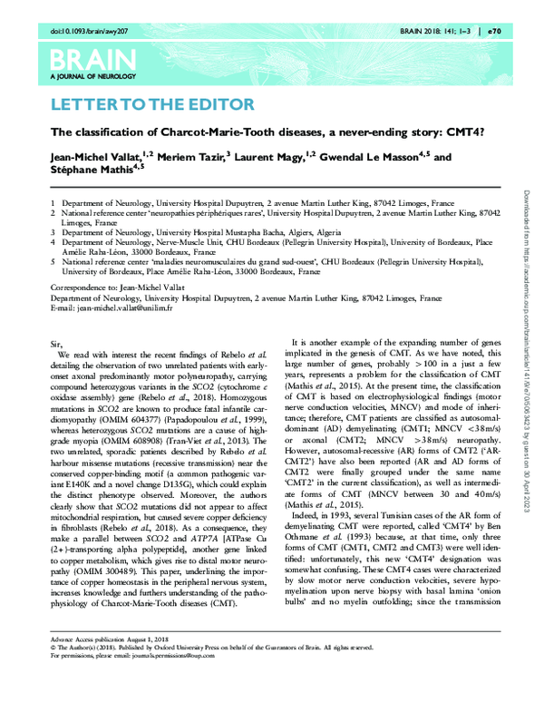 (PDF) The classification of Charcot-Marie-Tooth diseases, a never ...
