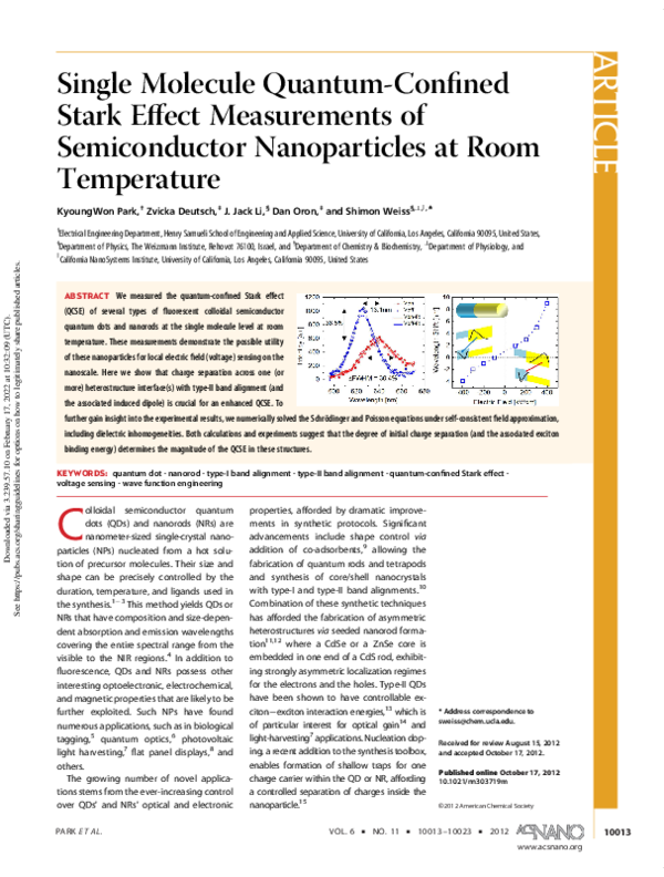 (PDF) Single Molecule Quantum-Confined Stark Effect Measurements of Semiconductor Nanoparticles ...