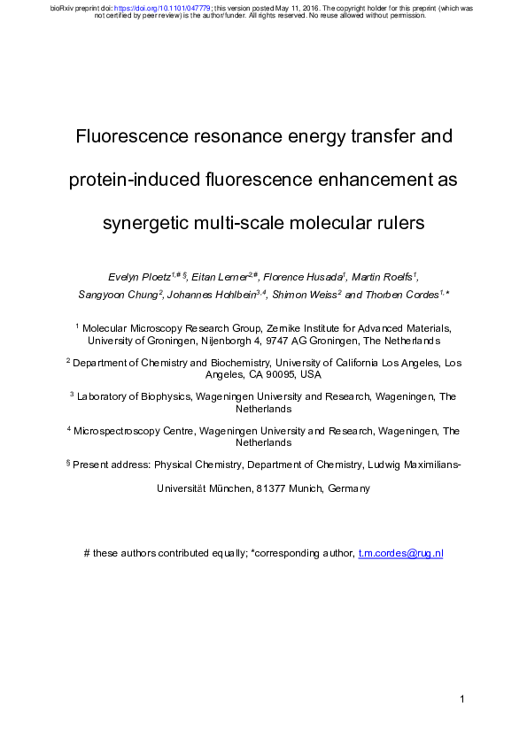 (PDF) Fluorescence resonance energy transfer and protein-induced ...