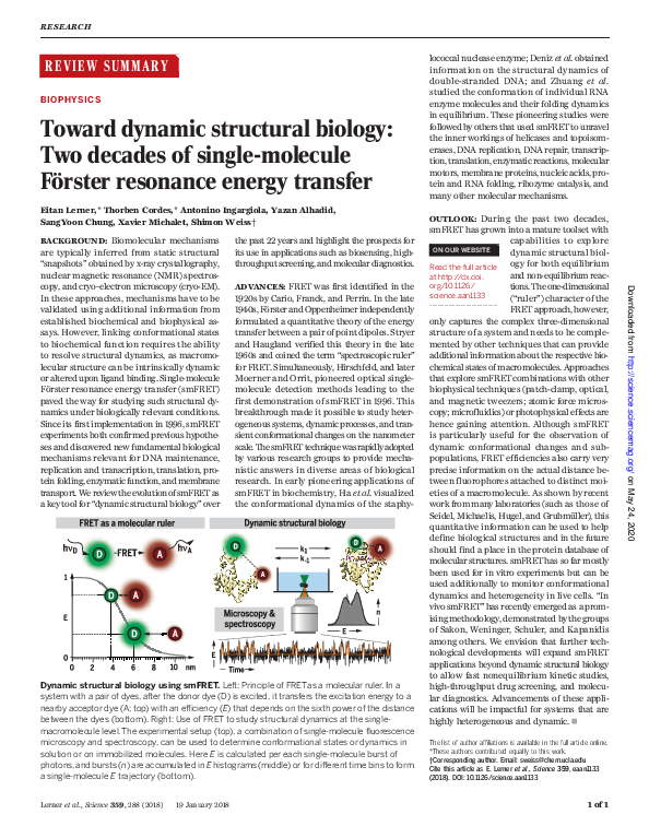 (PDF) Toward dynamic structural biology: Two decades of single-molecule ...