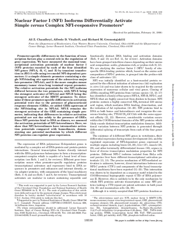 (PDF) Nuclear Factor I (NFI) Isoforms Differentially Activate Simple ...