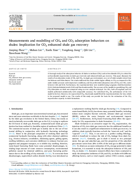 (PDF) Measurements and modelling of CH4 and CO2 adsorption behaviors on ...