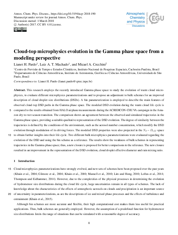 (PDF) Cloud-top microphysics evolution in the Gamma phase space from a modeling perspective