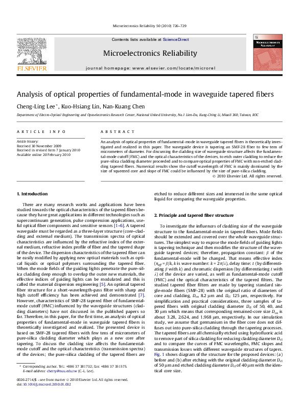 (PDF) Analysis of optical properties of fundamental-mode in waveguide tapered fibers