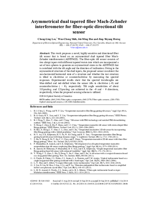 (PDF) Asymmetrical dual tapered fiber Mach-Zehnder interferometer for ...
