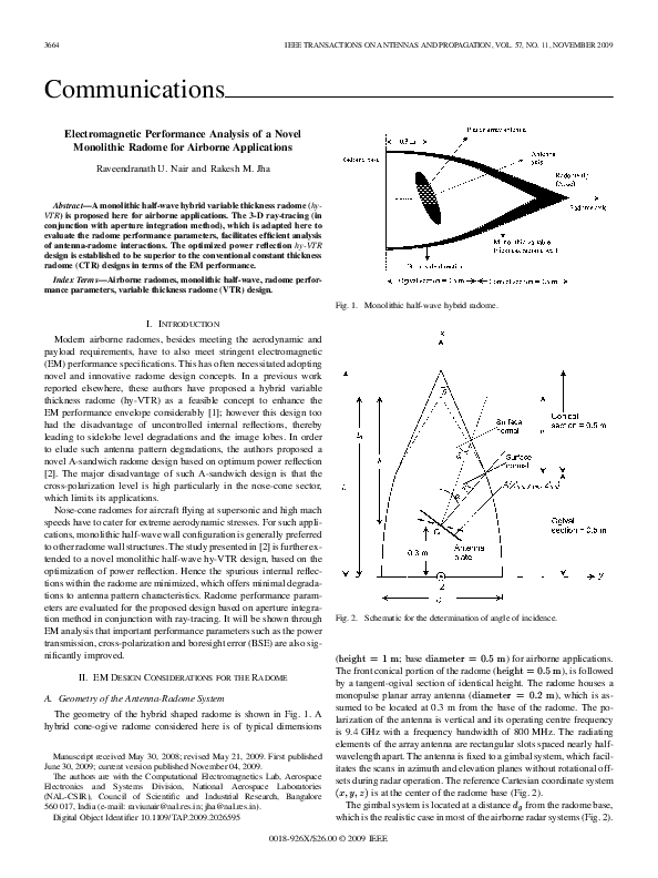 Pdf Electromagnetic Performance Analysis Of A Novel Monolithic Radome For Airborne Applications