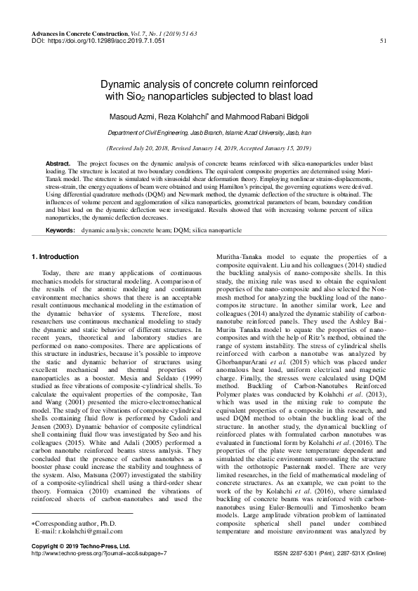 (PDF) Dynamic analysis of concrete column reinforced with Sio2 nanoparticles subjected to blast load