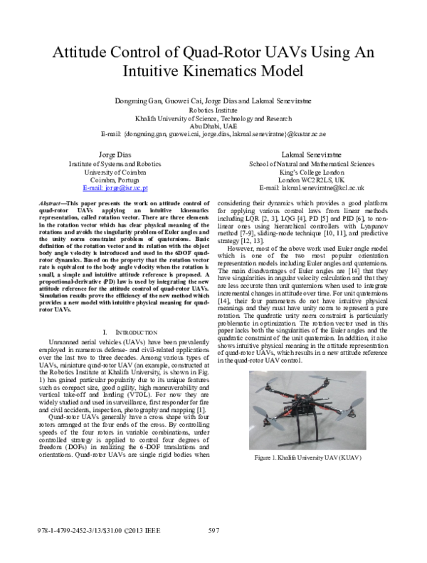 (PDF) Attitude control of quad-rotor UAVs using an intuitive kinematics model