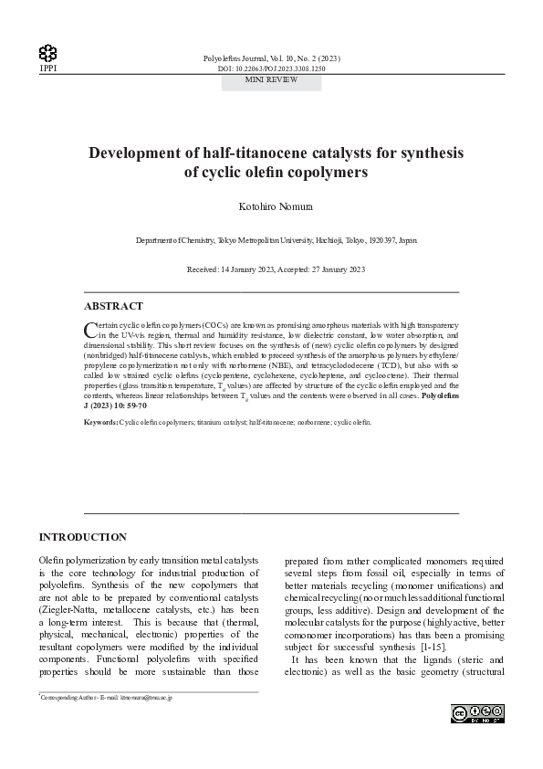 (PDF) Development of half-titanocene catalysts for synthesis of cyclic ...