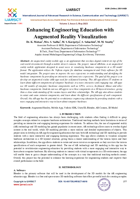 (PDF) Enhancing Engineering Education with Augmented Reality Visualization