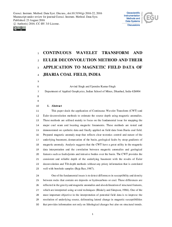 Pdf Continuous Wavelet Transform And The Euler Deconvolution Method And Their Application To