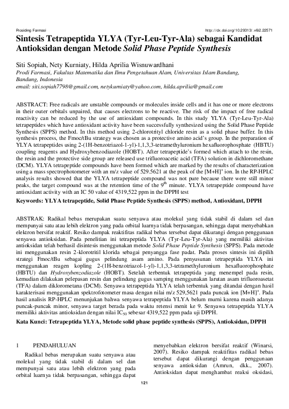 (PDF) Sintesis Tetrapeptida YLYA (Tyr-Leu-Tyr-Ala) sebagai Kandidat ...