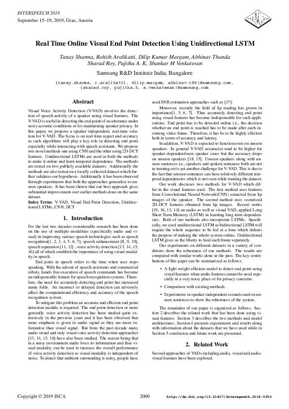 (PDF) Real Time Online Visual End Point Detection Using Unidirectional LSTM