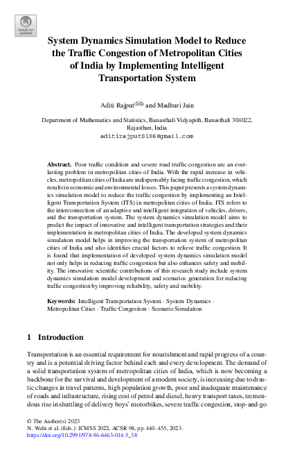 (PDF) System Dynamics Simulation Model to Reduce the Traffic Congestion of Metropolitan Cities ...