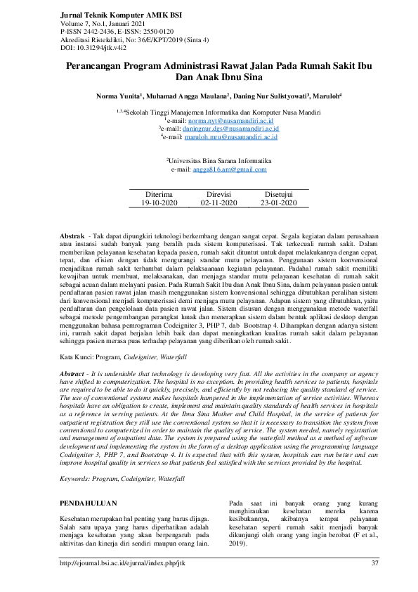 (PDF) Perancangan Program Administrasi Rawat Jalan Pada Rumah Sakit Ibu Dan Anak Ibnu Sina
