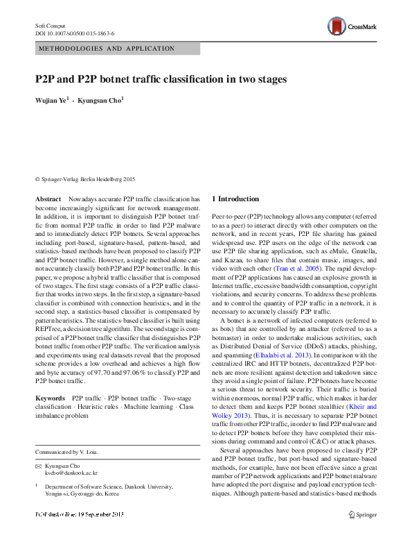 (PDF) P2P and P2P botnet traffic classification in two stages