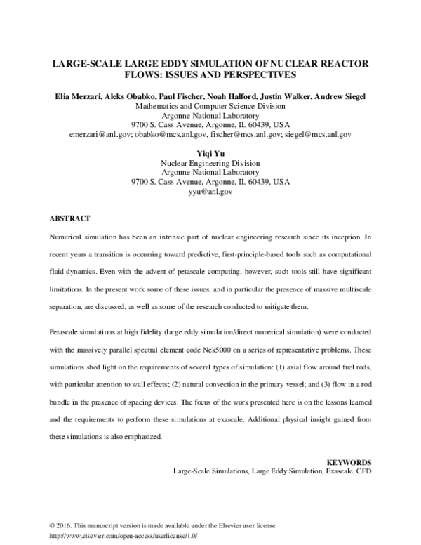 (PDF) Large-scale large eddy simulation of nuclear reactor flows ...