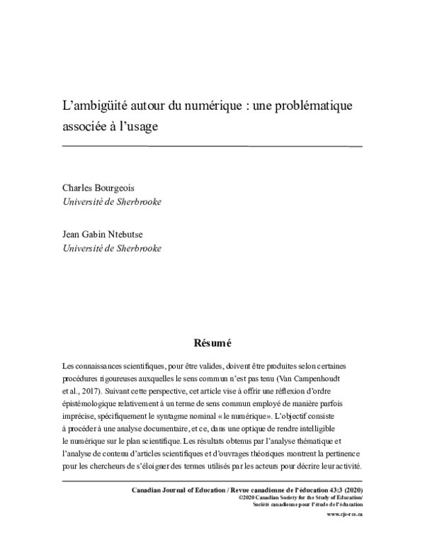 (PDF) L’ambiguïté autour du numérique : une problématique associée à l ...