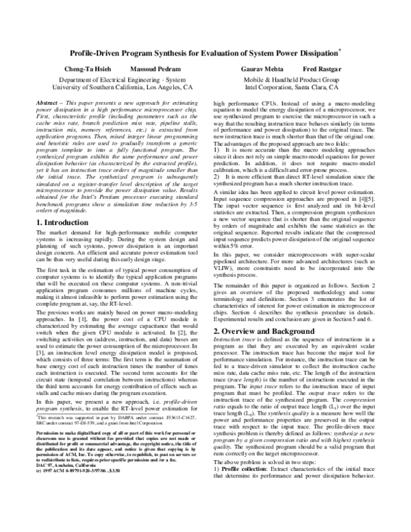 (PDF) Profile-driven program synthesis for evaluation of system power dissipation | Gaurav Mehta ...