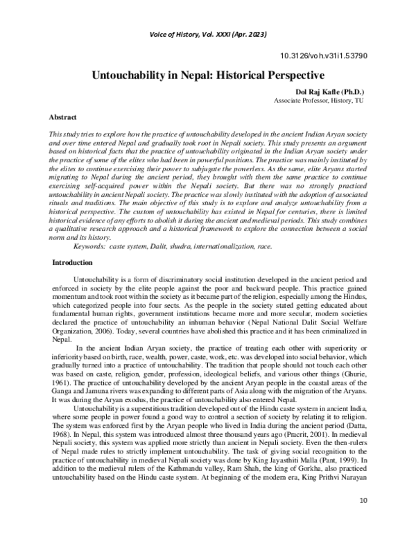 (PDF) A History of Untouchability in Nepal