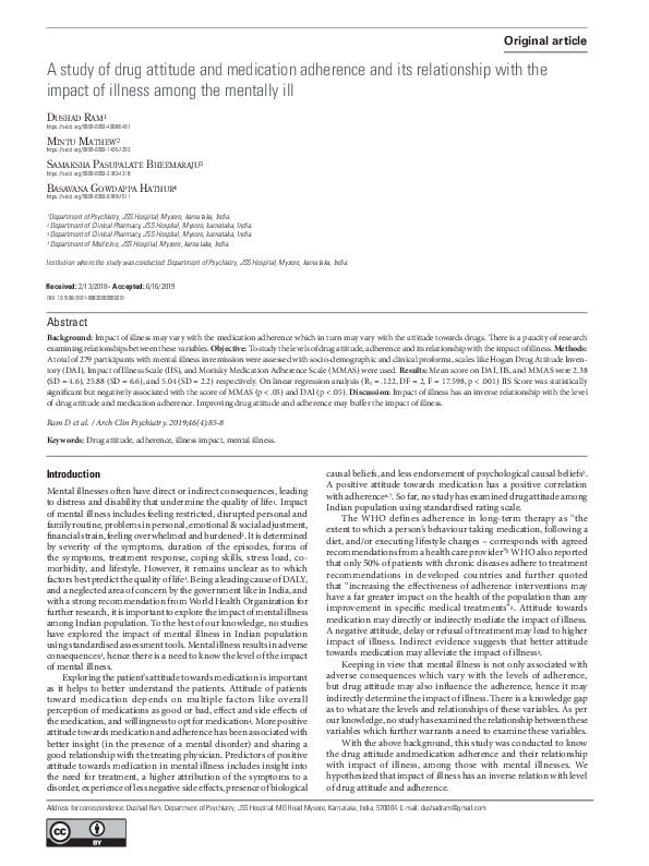 (PDF) A study of drug attitude and medication adherence and its relationship with the impact of ...