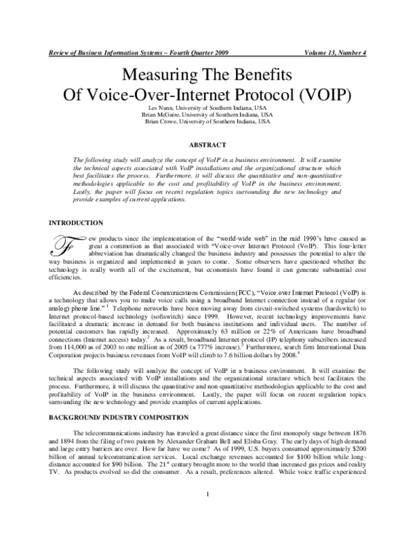 (PDF) Measuring The Benefits Of Voice-Over-Internet Protocol (VOIP)