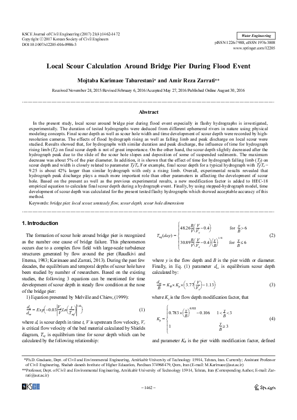 (PDF) Local scour calculation around bridge pier during flood event
