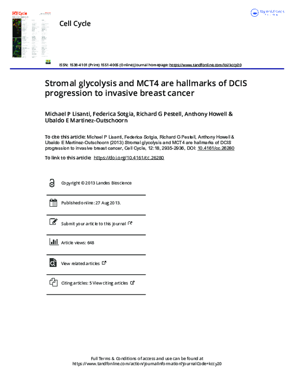 (PDF) Stromal glycolysis and MCT4 are hallmarks of DCIS progression to ...