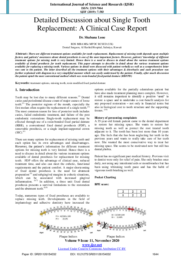 (PDF) Detailed Discussion about Single Tooth Replacement: A Clinical ...