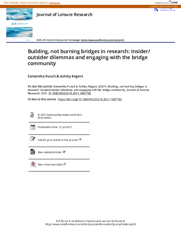 (PDF) Building, not burning bridges in research: Insider/outsider ...
