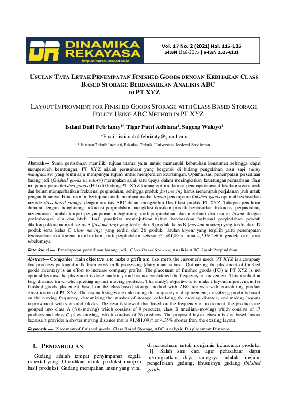 (PDF) Usulan Tata Letak Penempatan Finished Goods dengan Kebijakan ...
