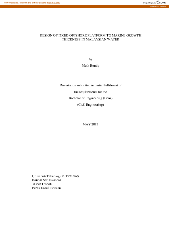 (PDF) Design of Fixed Offshore Platform to Marine Growth Thickness in Malaysian Water | Math ...