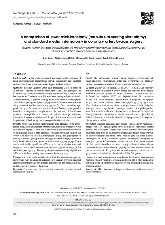 (PDF) A comparison of lower ministernotomy (manubrium-sparing ...