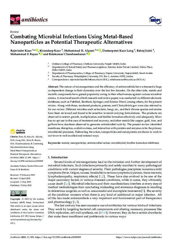 (PDF) Combating Microbial Infections Using Metal-Based Nanoparticles as ...