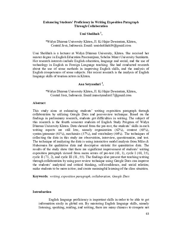 (PDF) ENHANCING STUDENTS PROFICIENCY in WRITING EXPOSITION PARAGRAPH ...