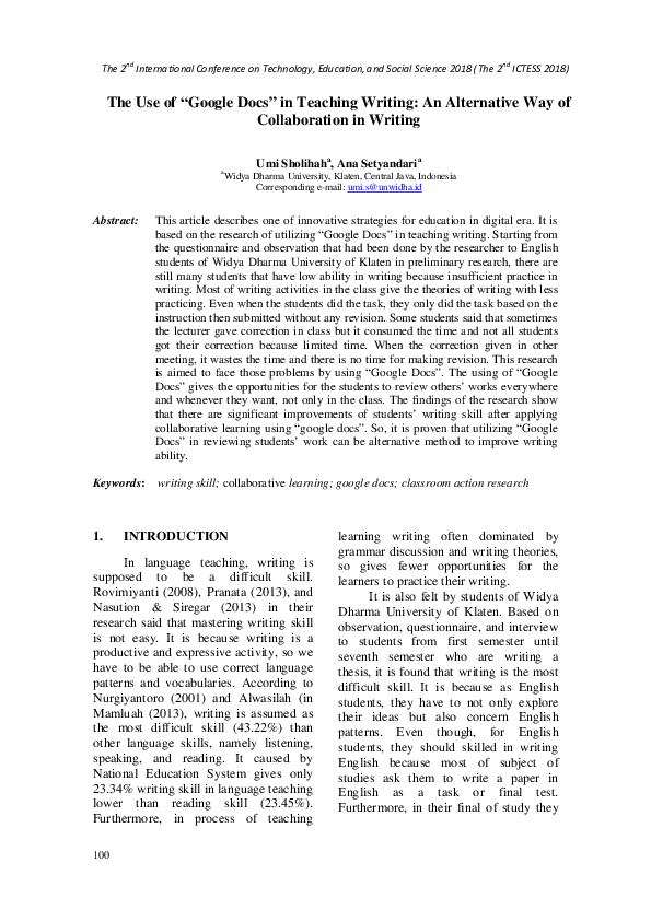 (PDF) The Use of “Google Docs” in Teaching Writing: An Alternative Way ...