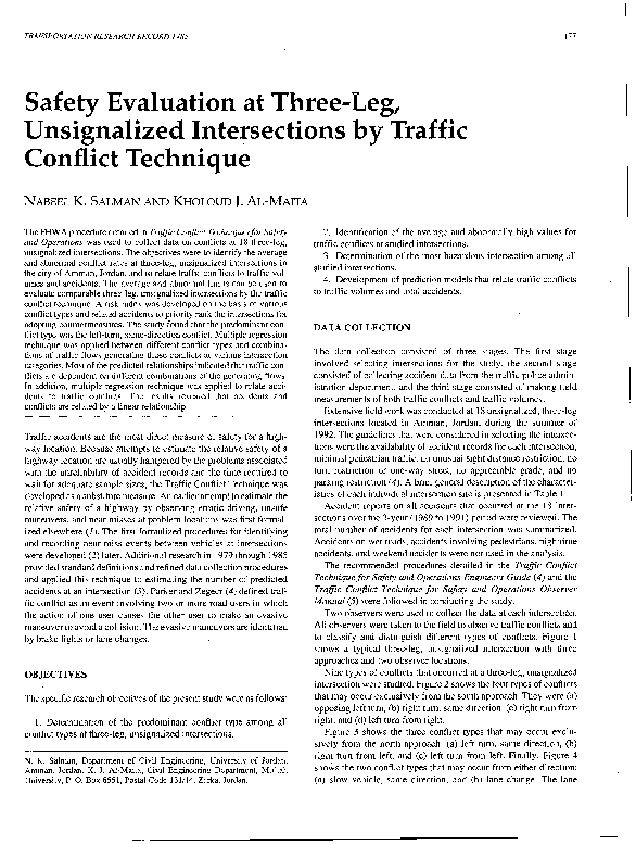 Pdf Safety Evaluation At Three Leg Unsignalized Intersections By Traffic Conflict Technique