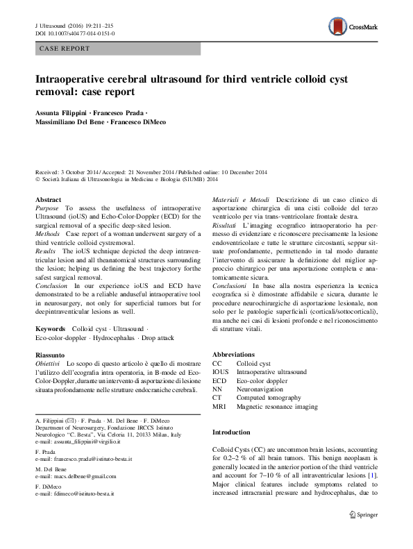 Pdf Intraoperative Cerebral Ultrasound For Third Ventricle Colloid Cyst Removal Case Report
