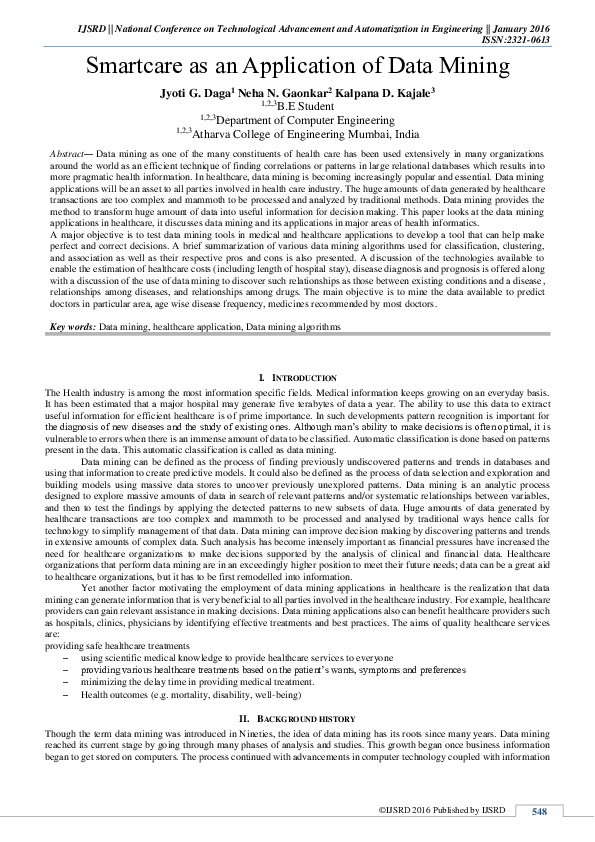 (PDF) Smartcare as an Application of Data Mining