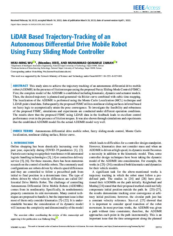 (PDF) LiDAR Based Trajectory-Tracking of an Autonomous Differential Drive Mobile Robot Using ...