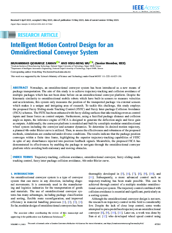 Pdf Intelligent Motion Control Design For An Omnidirectional Conveyor System