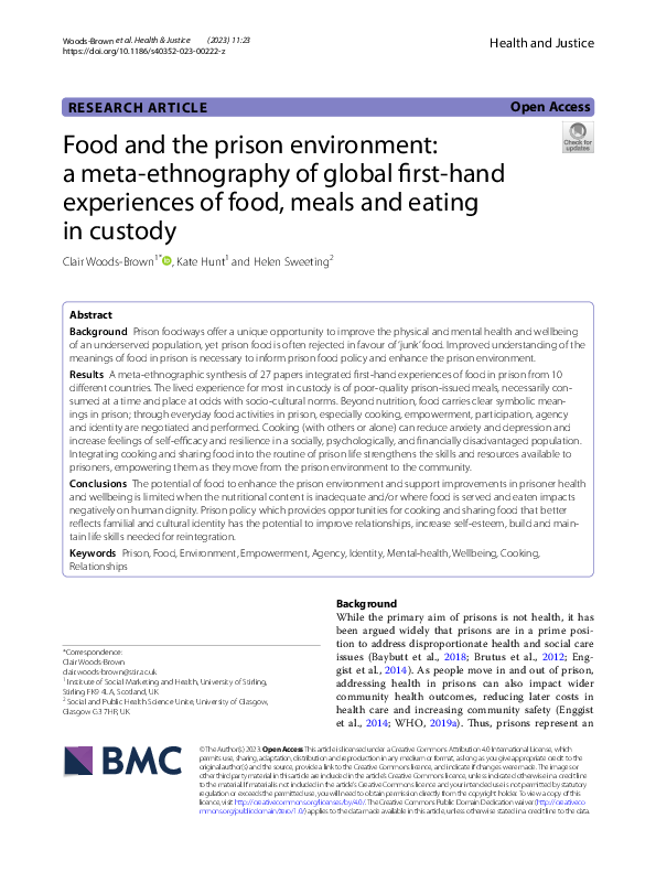 (PDF) Food and the prison environment: a meta-ethnography of global ...